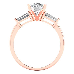 Clara Pucci 2 ct Round Cut 3 stone Solitaire Lab Created White Sapphire Designer Anniversary Bridal Engagement Ring 14k Rose Gold 9.5