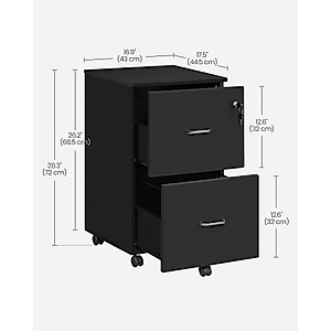 VASAGLE 2-Drawer File Cabinet, Locking Wood Filing Cabinet for Home Office, Small Rolling File Cabinet, Printer Stand, for A4, Letter-Size Files, Hanging File Folders, Modern, Black ULCD027T16V2