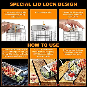 (Set of 2) UPDATED BBQ Grill Net Tube,Rolling Grilling Basket BBQ Basket Rotisserie,Grill Tool with Removable Mesh Cover,Accessories Great Grilling Gifts for Men Dad (11.8 inch & 8.3 inch)