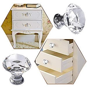 Akstore 10 Pcs Crystal Glass Cabinet Knobs 30mm Diamond Shape Drawer Kitchen Cabinets Dresser Cupboard Wardrobe Pulls Handles (Clear)