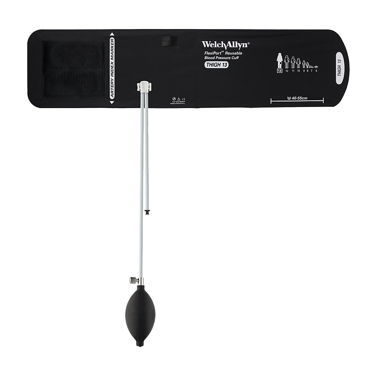 Welch Allyn REUSE-13-2BV FlexiPort Reusable Blood Pressure Cuffs with Inflation System, Thigh, Size 13