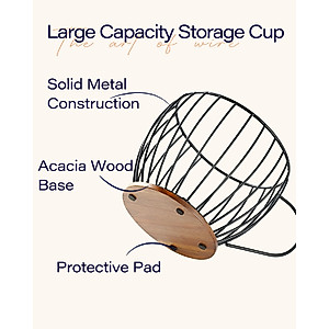 getstar Coffee Pod Holder, Large Black Wire Coffee Bar Accessories with Acacia Wood Base