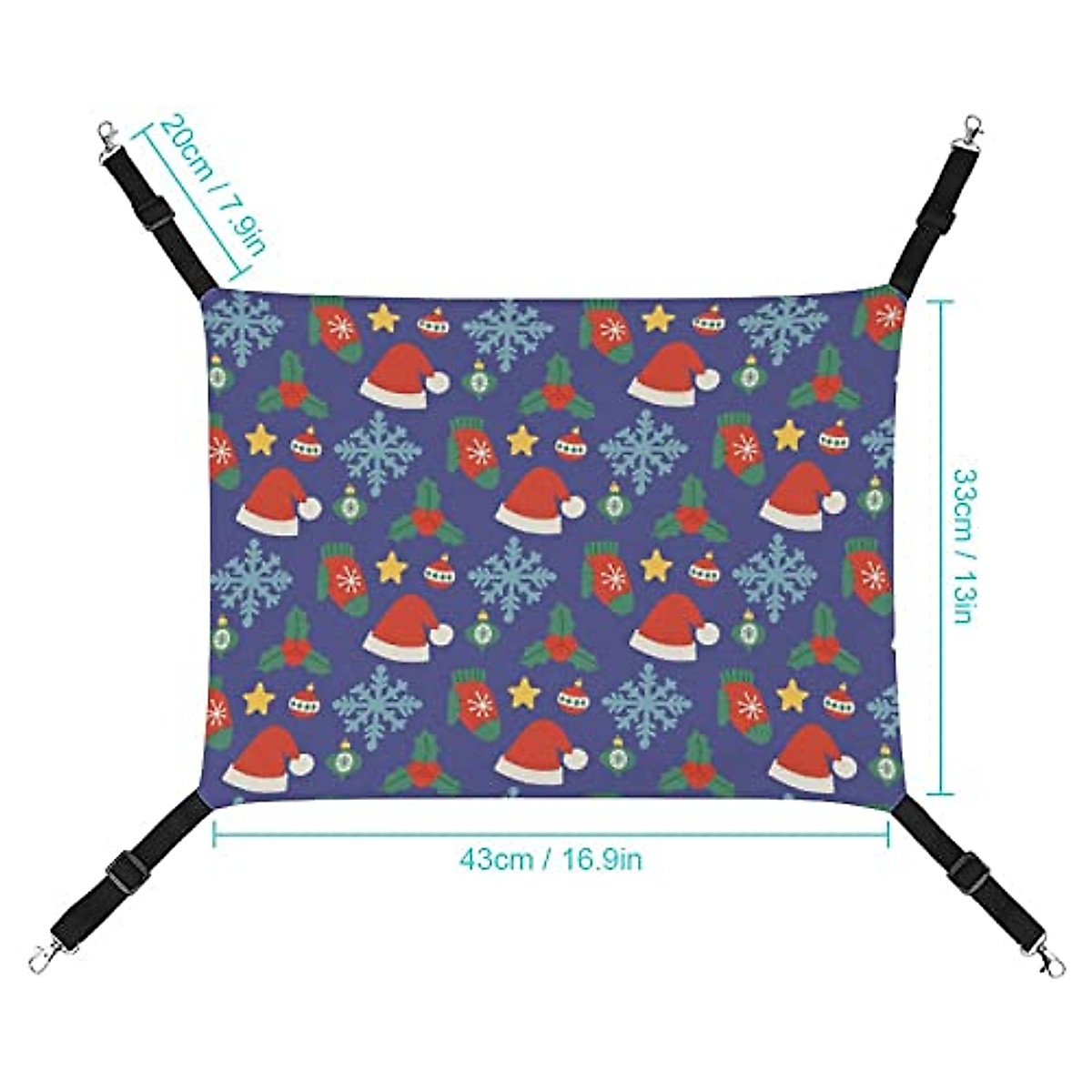 Christmas Hats Pattern Pet Hammock Comfortable Adjustable Hanging Bed for Small Animals Dogs Cats Hamster