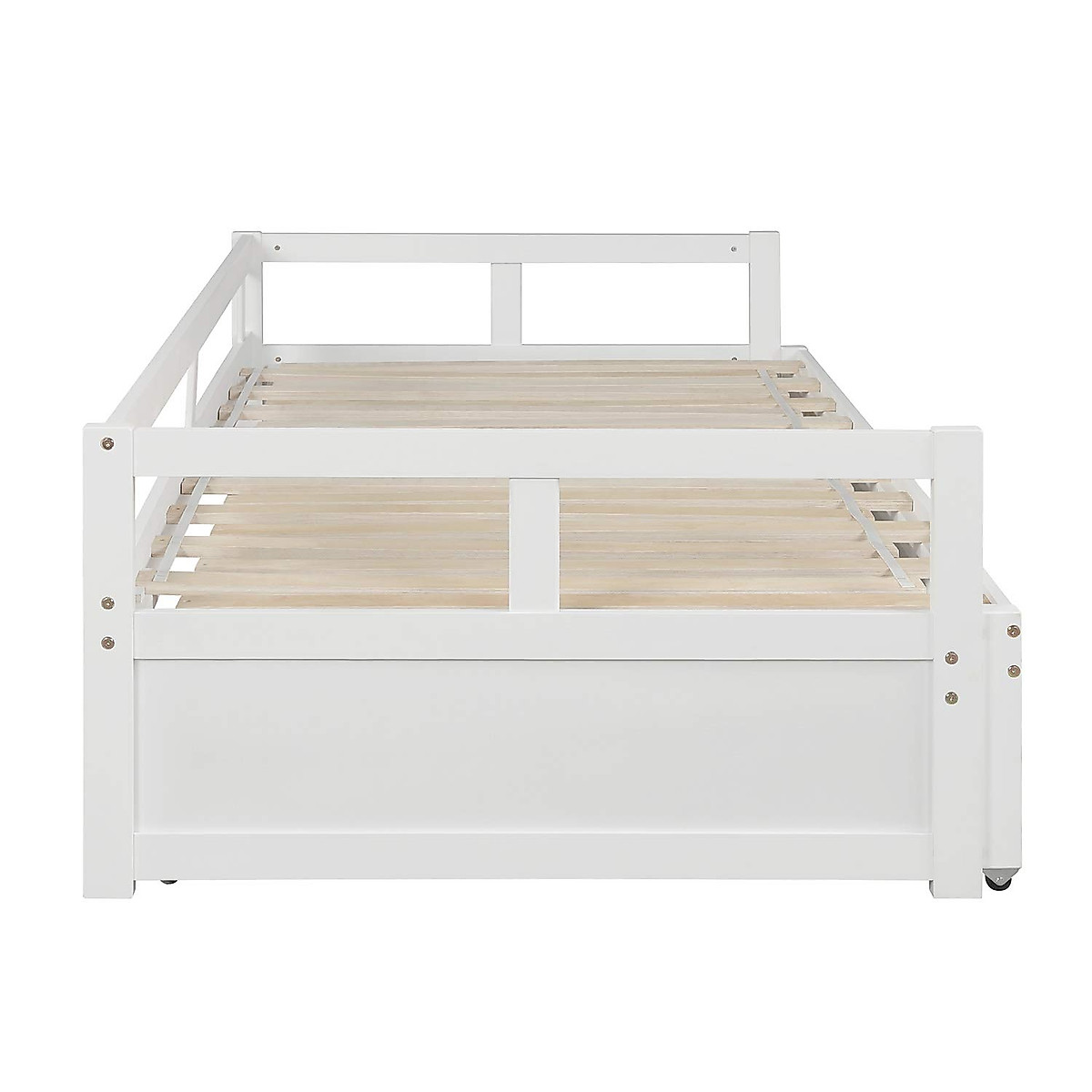 Bed Frame, Wooden Mattress Foundation with Roll Out Trundle Accommodate, Sofa Bed-Frame,Easy Assembly,White