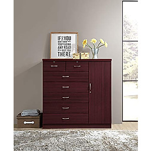 Hodedah 7 Drawer Jumbo Chest, Five Large & Two Smaller Drawers with Two Lock, Hanging Rod, and Three Shelves | Mahogany, 17.76" D X 47.24" W X 48.39" H