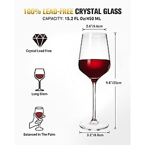 Maxboro Wine Glasses Set of 2, 15.2 Oz Hand Blown Lead-Free Premium Crystal Red Wine Glass, Long Stem Wine Glasses for Daily Use Mother's Day Gift Wedding Anniversary or Birthday Gift