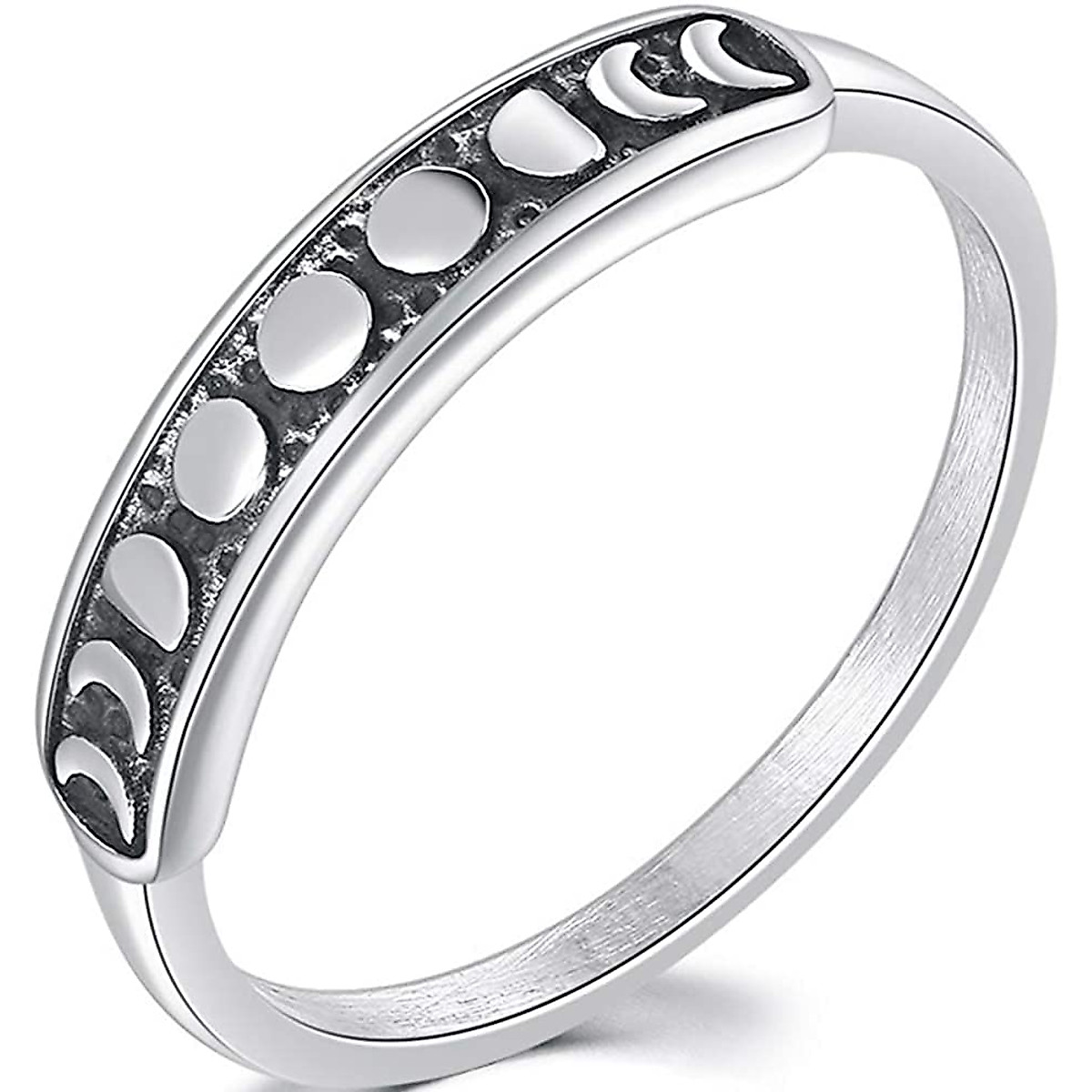 Jude Jewelers Retro Vintage Stainless Steel Moon Phase Shape Crescent Stacking Wedding Band Promise Ring (Silver, 7)