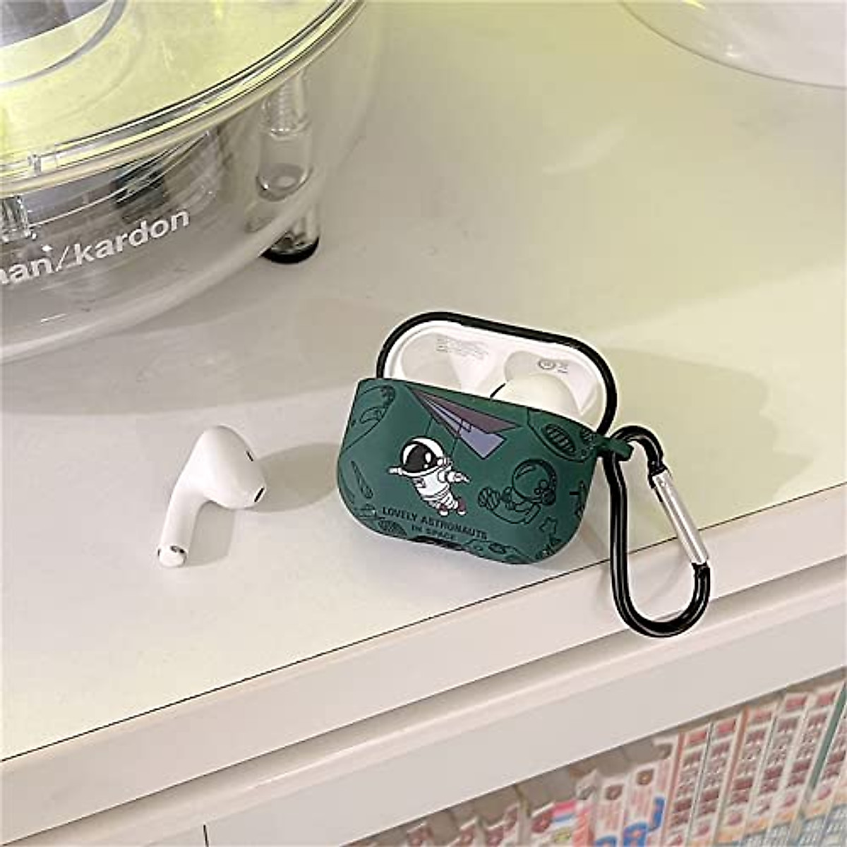 Cute Lovely Design Astronaut Style Soft Silicone Protective Case Cover Sleeve Compatible with Lenovo LP40 Earphone, Protective Skin Sleeve with Key Chain (Green)