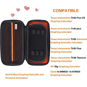 BOVKE Hard PU Graphing Calculator Carrying Case for TTexas Instruments TI-30XS Multiview/TI-34 Multiview/TI-36X Pro Scientific Calculator, Extra Pocket for USB Cables Pens Other Items, Black