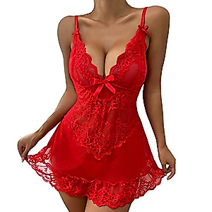 XJYIOEWT Lingerie Sets For Women Sexy With Stockings Plus Size Valentines Day Lingerie Jumpsuits For Women Women's Sexy Lips Print Criss Cross Lace Mesh Cut Out Garter Belt Lingerie Set wit Red