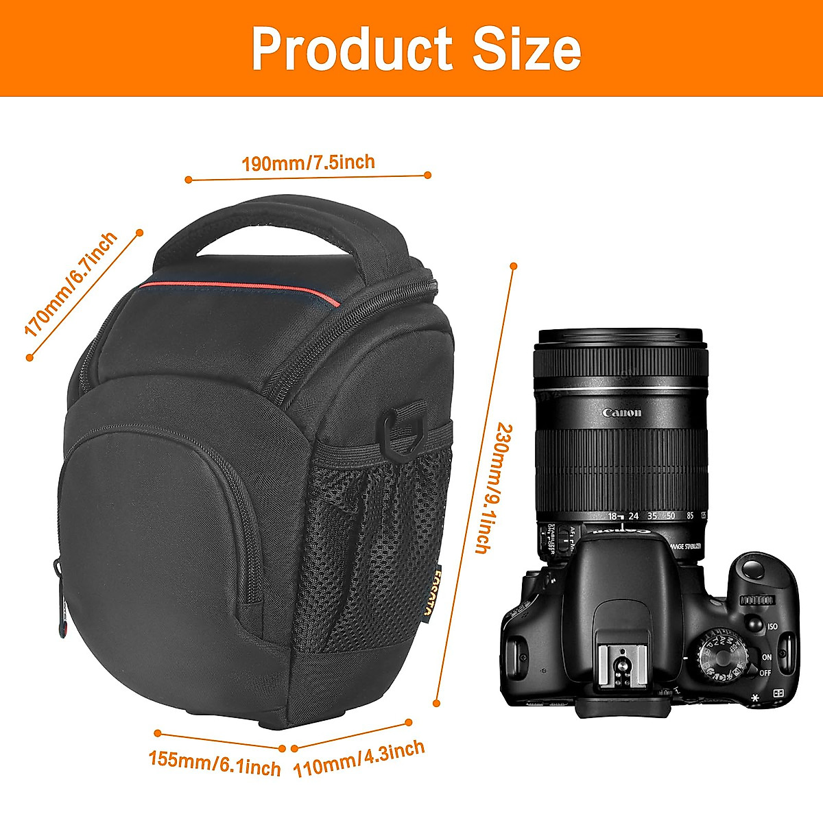FOSOTO DSLR SLR Compact Camera Bag Compatible for Nikon D5100 D5300 D90 Canon T4 T5 600D 650D Panasonic Lumix FZ80 Sony Fujifilm with Waterproof Rain Cover