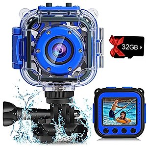 PROGRACE Kids Camera Waterproof Boys - Toy Gifts for Boy Kids Video Camera Underwater Recorder HD Kids Digital Camera Toddler Children Camcorder Age 3 4 5 6 7 8 9 10 Year Old Birthday Presents