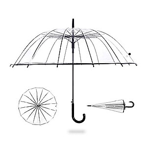 ThreeH Clear Large Umbrella Windproof Auto Open 16 Steel Ribs Classic Transparent Umbrella Unisex adult,KS10 Black