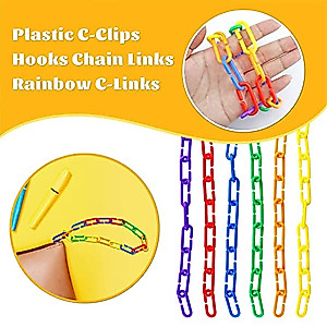 JIALEEY 100 Piece Plastic C-Clips Hooks Chain Links Rainbow C-Links Children's Learning Toys Small Pet Rat Parrot Bird Toy Cage
