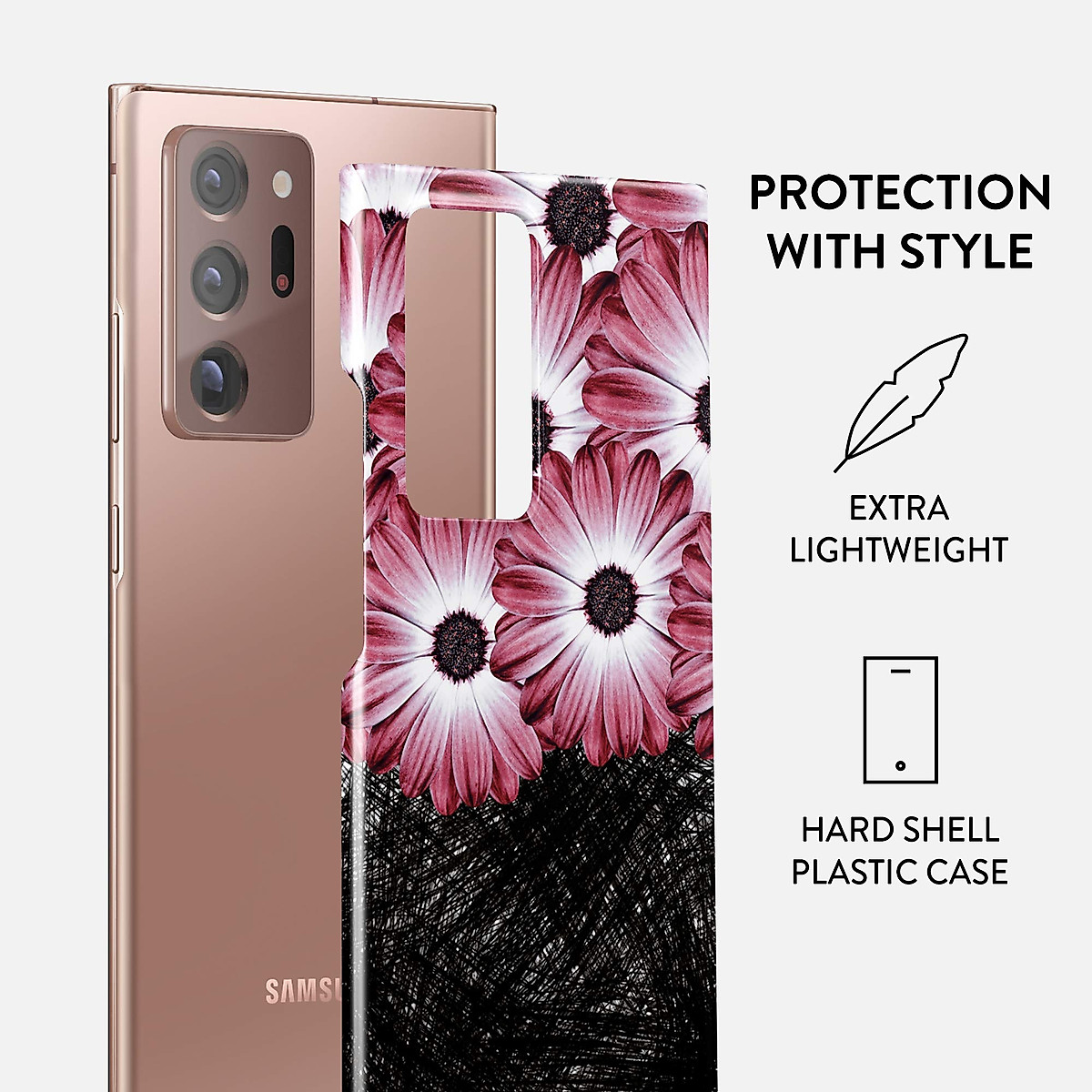 BURGA Phone Case Compatible with Samsung Galaxy Note 20 ULTRA - Pink Princess Gerbera Daisy Floral Pattern Cute Case for Women Thin Design Durable Hard Plastic Protective Case