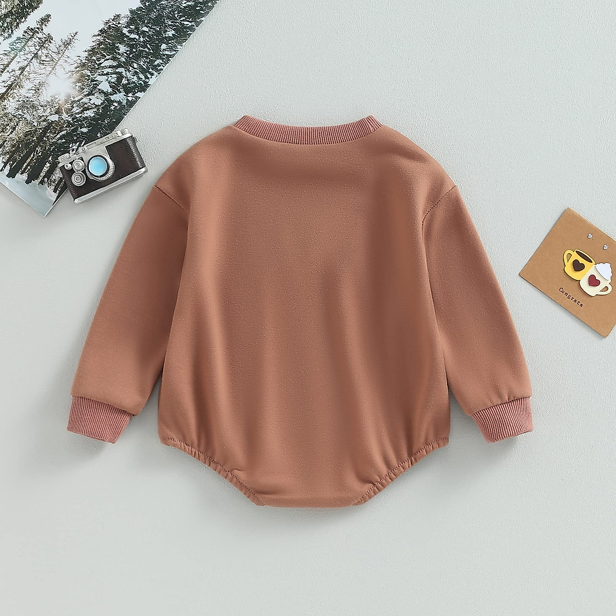 Amiblvowa Gender Neutral Baby Sweatshirt Romper Long Sleeve Crewneck Bubble Bodysuit Sweater Jumper Newborn Girl Boy Clothes (Coffee Cool Babies Club, 12-18 Months)