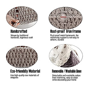 Storage Baskets for Shelves, Rectangular Organizing Woven Baskets Set with Removable Liners | Natural Seagrass, Decorative Home Storage Bin (Set of 3, Grey)