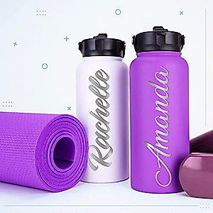 Personalized Water Bottle with Straw & Lid - 18 Oz, 9 Colors, Engraved 8 Designs - Sports Water Bottle Customized with Name or Text