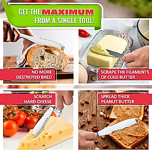DIMROM 2Pcs Cold Butter Knife Spreader with Holes - 3 in 1 Butter Knife Butter Scraper Curler Peanut Butter Knife Long Handle - Butter Shaver for Cold Butter - Simple Spreading Butter Spreader Knife