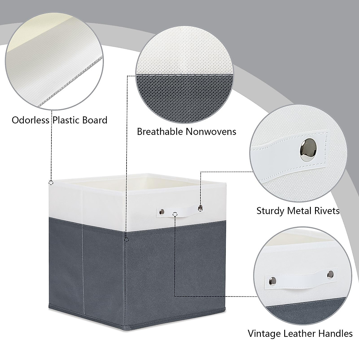 Bidtakay Large Storage Bins Collapsible Fabric Storage Baskets with Plastic Board 16x12 Inches Cube Organizer with Handles Lightweight 2-Pack Clothes Baskets Linen Storage Bins White/Grey