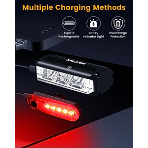 Bright Bike Light for Night Riding, 9000 Lumen Bicycle Light High Beam Low Beam, USB Rechargeable Bicycle Headlight Set, Waterproof Bike Headlight and Taillight for Adult Kid Mountain Road Commuter