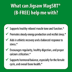 Jigsaw Health MagSRT (B-Free) | Premium, Organic, Slow Release Magnesium Supplement | Active, Bioavailable Magnesium Malate Tablets | 240 Tablets | 60 Servings