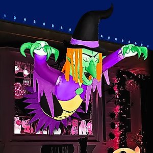 3.5 Ft Halloween Inflatables Scary Witch Broke Out from Window, Outdoor Halloween Decorations with Build-in LED Lights Blow Up Inflatables for Window, Outside, Party, Indoor, Home Decoration