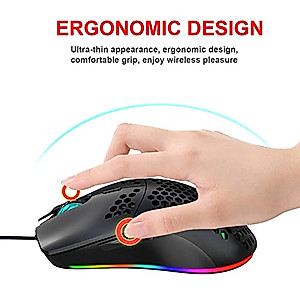 Ruiqas Optical Mouse 6 Buttons Macro Programmable Ergonomic Wired Gaming Mouse with RGB Light 6400DPI for Desktop PC Computer