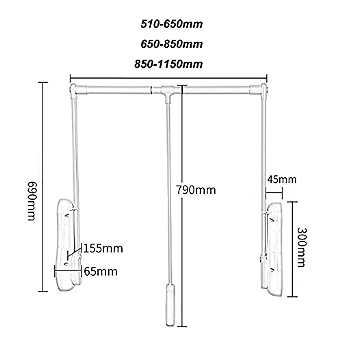 Pull-Down Wardrobe Hanger, Adjustable Closet Rod Wardrobe Lifter Storage Rack, Large Telescopic Hanger, Save Space, Can Bear 30KG (Size : 850-1150mm)