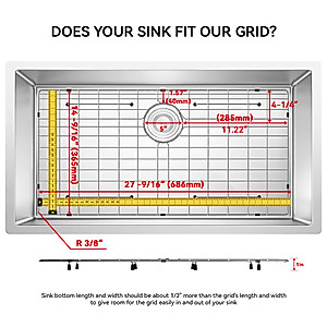 Sink Protector Grid, Sink Grids for Bottom of Kitchen Sink with Corner Radius 3-1/2",27-9/16" x 14-9/16" Sink Protector, Stainless Steel Material (27.7"W x 14.7"D x 1"H)