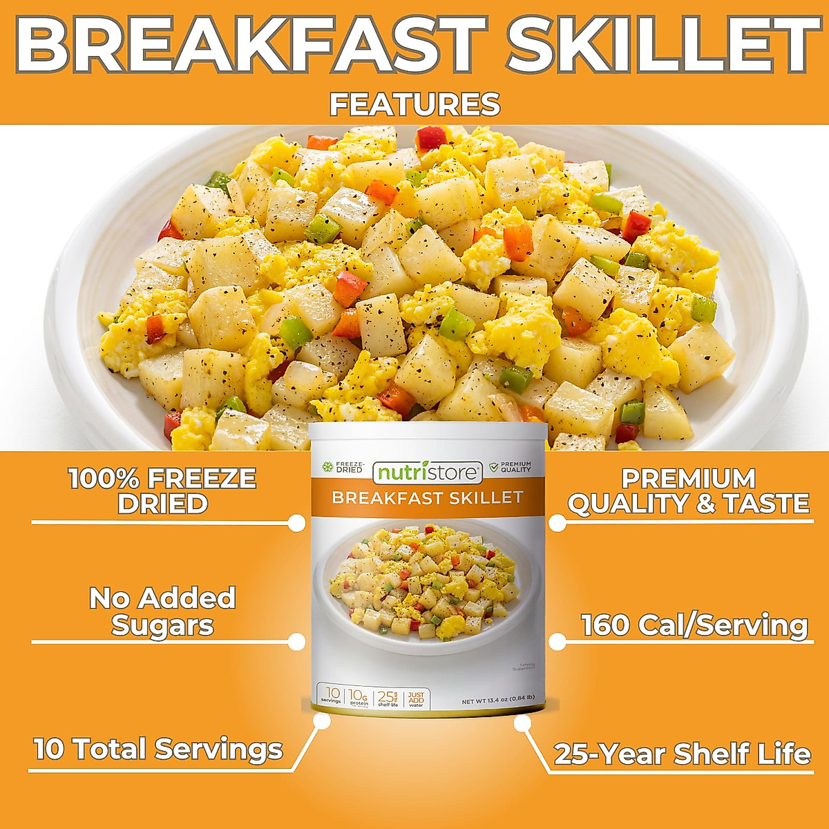 Nutristore Freeze-Dried Breakfast Skillet | Emergency Survival Bulk Food Storage Meal | Perfect for Everyday Quick Meals and Long-Term Storage | 25 Year Shelf Life | USDA Inspected (1-Pack)