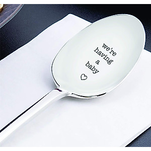 We're having a baby Engraved Spoon Surprise Pregnancy Gift for New Birth Reveal Baby Announcement Spoon -We're expecting its a boy or a girl-Special Unique Gift-Stainless Steel Teaspoon 7 inches