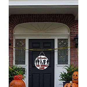 3D Horror Welcome Sign for Front Door Halloween Horror Classic Movie Character Welcome Wooden Door Sign Hanging Decoration,Halloween Wreath for Home Party Indoor Outdoor Porch Wall Decor