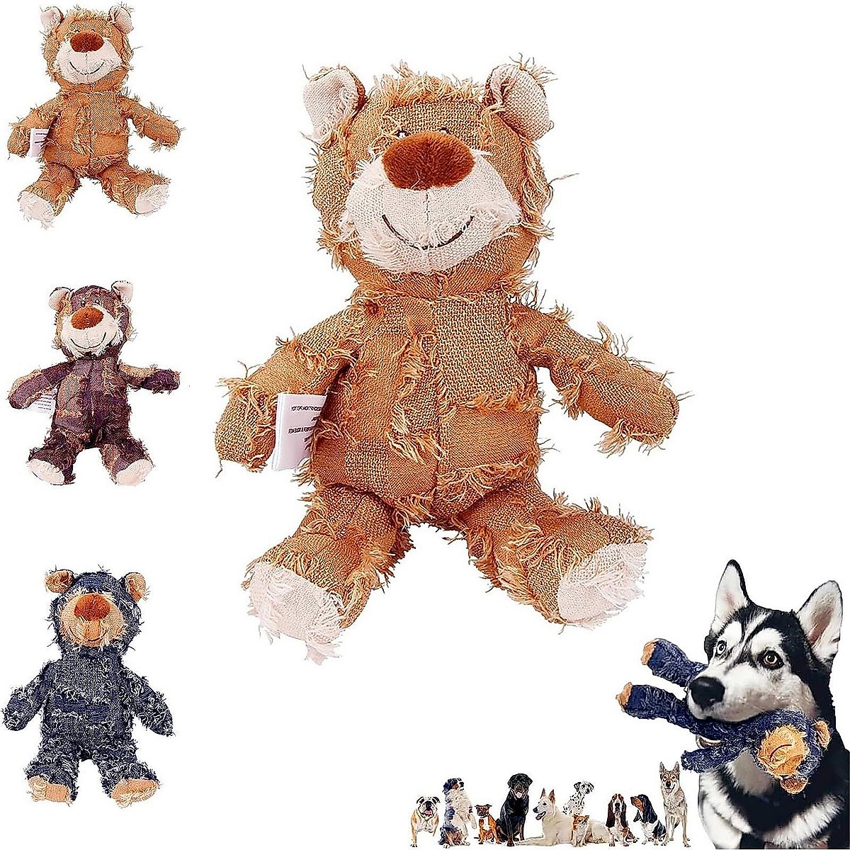 2023 New Indestructible Robust Bear【large】Plush Dog Toy, Indestructible Squeaky Toys for Dogs, Durable Dog Toys for Aggressive Chewers, Chew Toys for Dogs, Interactive Dog Toys for Boredom (A-Brown)