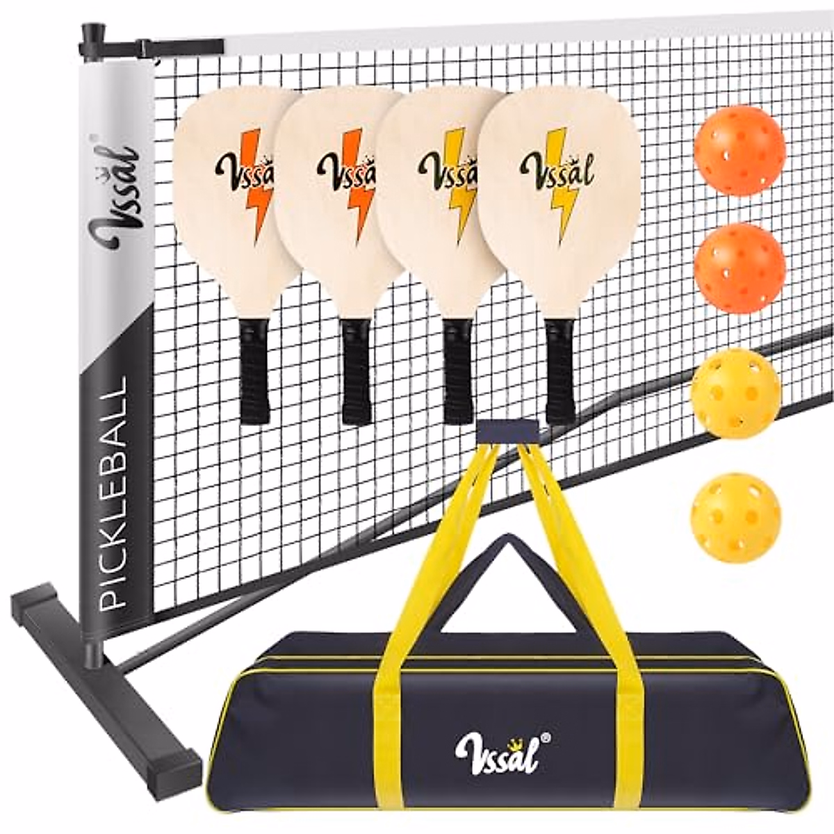 Pickleball Nets Portable Outdoor 22FT Regulation Size Pickleball Set with Net for Driveway Indoor Backyard (1 Net, 4 Paddles, 4 Balls, 1 Carrying Bag)