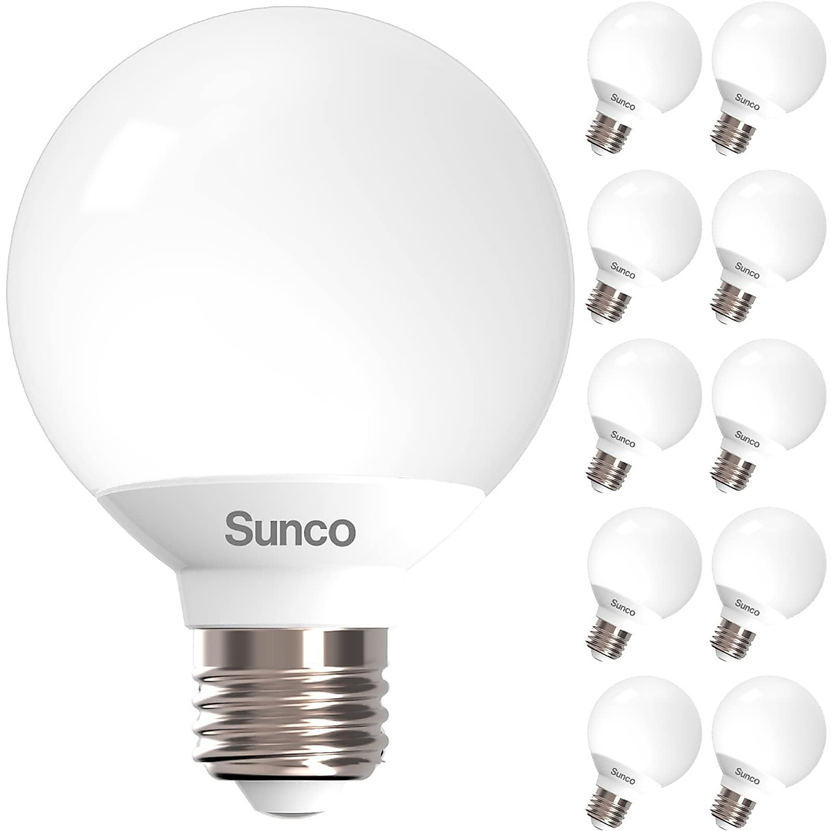 Sunco 10 Pack Vanity Globe Light Bulbs G25 LED for Indoor Living Area, CRI92 4000K Cool White, Dimmable 450 Lumens,6W, E26 Base, Round Frosted Classic Ambient Decorative Bulb - UL
