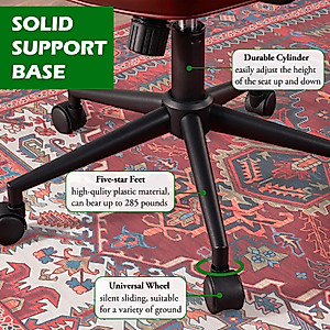 Mid Century Office Chair Leather Desk Chair Burgundy Office Desk Chair Home Office Chair with Wheels and Arms, by Artswish