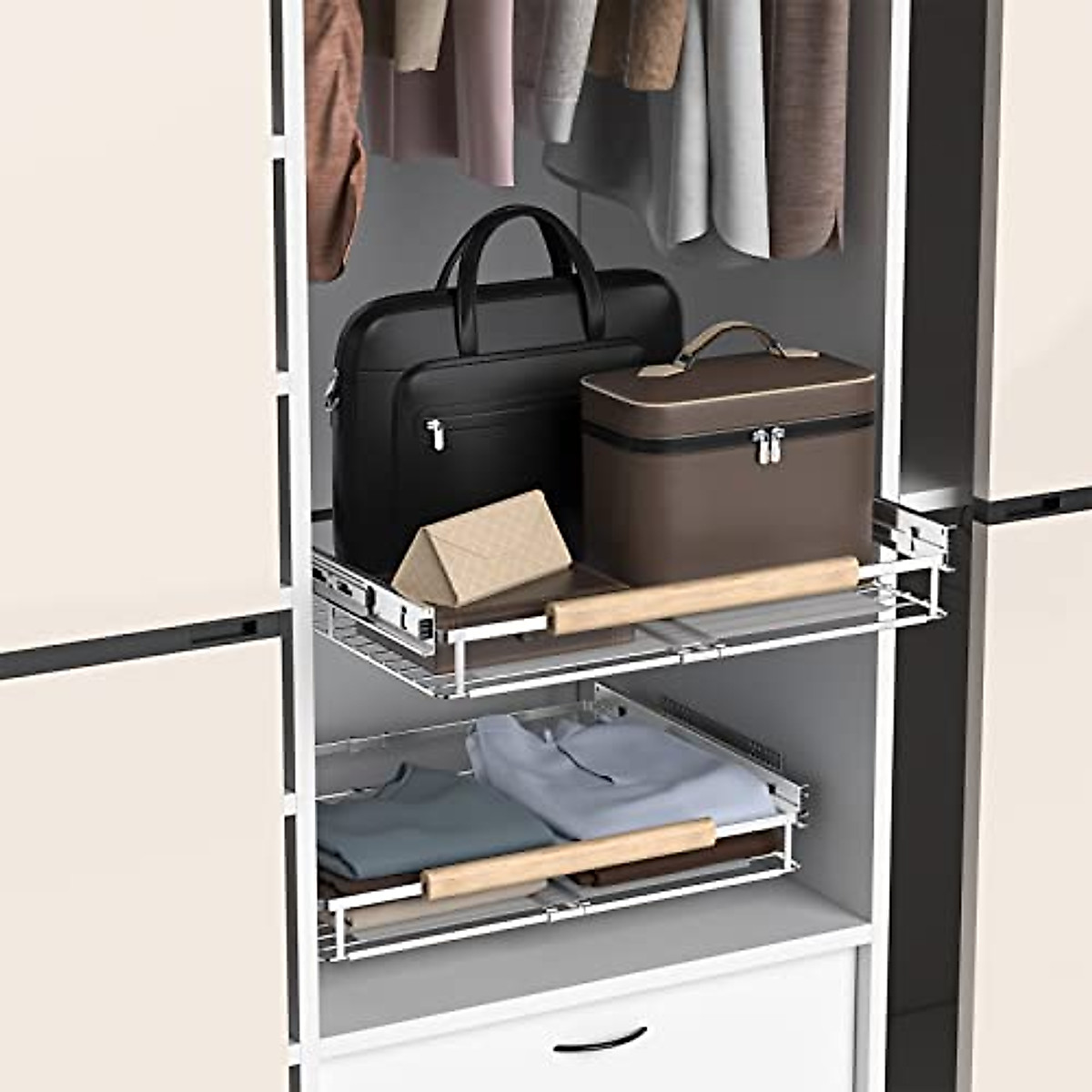 GNEOUS Greal Expandable Cabinet Pull Out Basket Heavy Duty Slide Out Pantry Shelves Under Sink Organizers and Storage for Kitchen, Bathroom, Wardrobe, Cupboard, Adjusted Width 16.1"-26.3", 1 Pack