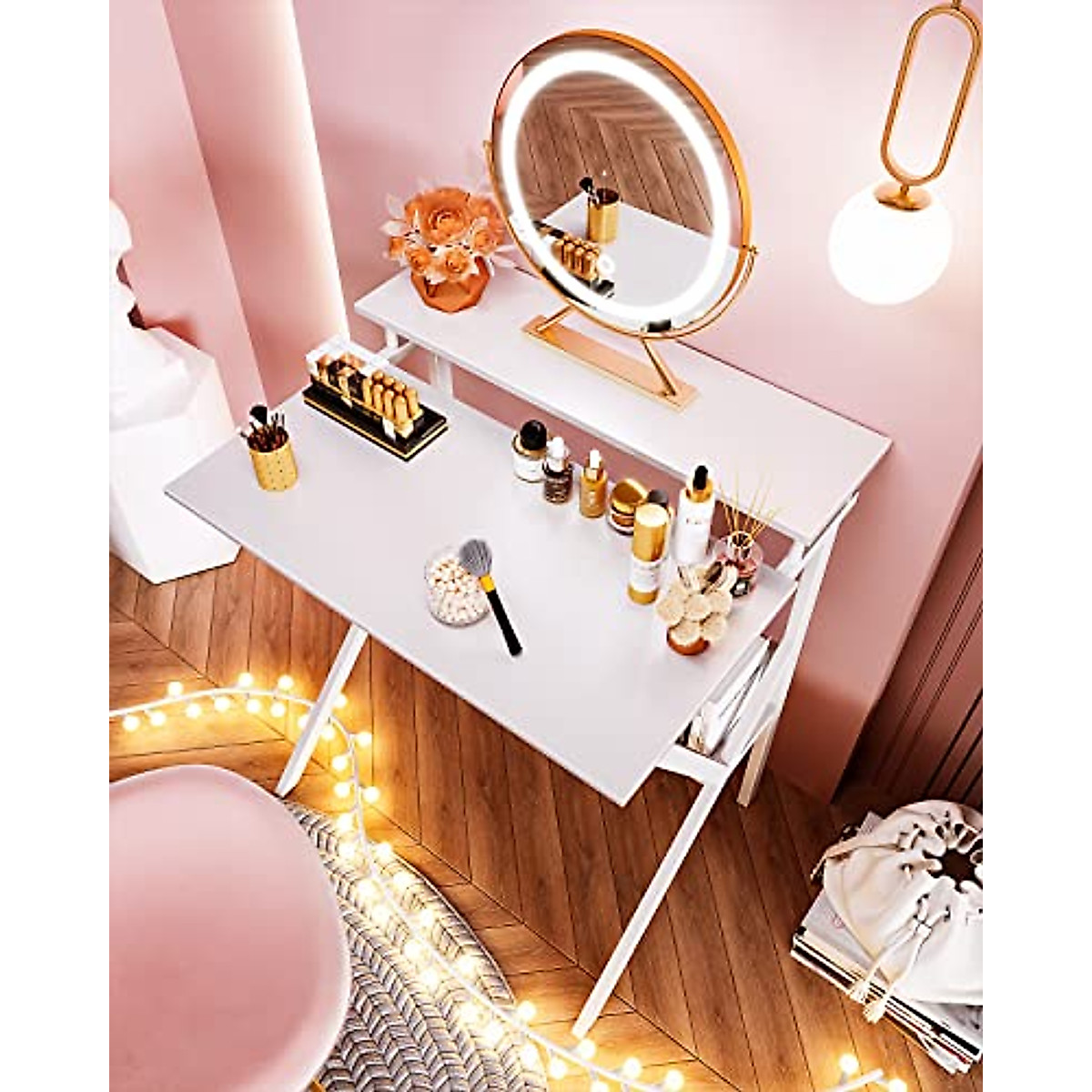 ODK Small Computer Desk, 27.5 inch Desk for Small Spaces with Storage, Compact Table with Monitor & Storage Shelves for Home Office, Modern Style Laptop Desk, Pure White