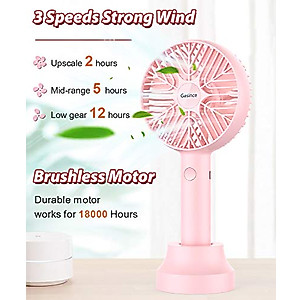 Gasince Handheld Fan Mini Fan,Small Personal Portable Fan, USB Desk Fan,Rechargeable Eyelash Fan for Makeup,8-13hours Operated Small Makeup Eyelash Fan for Women Girls Outdoor and Indoor (Pink)