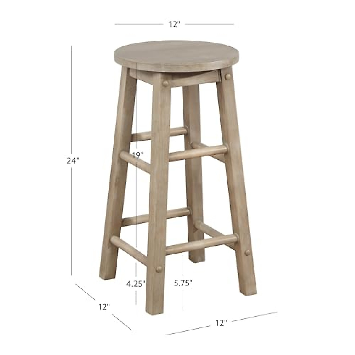Linon Zeke Grey Wash 24" Counter Stool with Round Seat