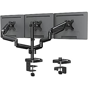 MOUNTUP Triple Monitor Desk Mount, 3 Monitor Stand for Three Max 27 Inch Computer Screen, 4.4-19.8lbs Heavy Duty Gas Spring Triple Monitor Arm Holder, VESA Bracket with Clamp/Grommet Base, Black