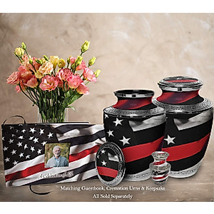 Red Line Firefighter Cremation Urn for Human Ashes for Funeral, Burial or Home. Cremation Urns for Ashes Adult Male Large Urns for Dad and Cremation Urns for Human Ashes Large