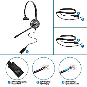 TV Telephone-Headset Microphone Noise-Cancelling Headphone QD - Quick Disconnect Call Center Headset with RJ09 Cables Compatible with Polycom, Avaya, Yealink,Grandstream Phones