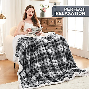 inhand Sherpa Throw Blanket, Plaid Warm Cozy Soft Throw Blankets for Couch, Bed, Sofa，Reversible Fluffy Plush Flannel Fleece Blankets and Throws for Adults Women Men(Grey, 50”x 60”)