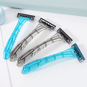 100 Pack Disposable Razors Individually Wrapped, Razors Bulk, Twin Stainless Steel Blade Razors for Hotel, Travel, Airbnb, Homeless (Blue)