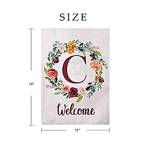 ULOVE LOVE YOURSELF Letter C Garden Flag with Flowers Wreath Double Sided Print Welcome Garden Flags Outdoor House Yard Flags 12.5 x 18 Inch