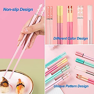 Slivek Chopsticks Reusable Dishwasher Safe, 9.57 inches Premium Non-slip Lightweight Fiberglass Chop Sticks, Japanese Chinese Chopstick Gift Set for Party, Pink- 5 Pairs