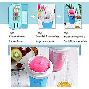 BEIDIYINGER Slushy Maker Cup, Magic Quick Frozen Squeeze Cup, Summer Cooling Smoothie Pinch Cup, Double Layer Silicon Ice Cream Milkshake Juice Portable Maker, for Family DIY Homemade, Blue, White