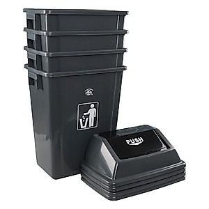 Melontray 13 Gallon 4 Pack Tall Swing-Top Trash Can, Plastic Kitchen Swing Lid Garbage Bin, Grey